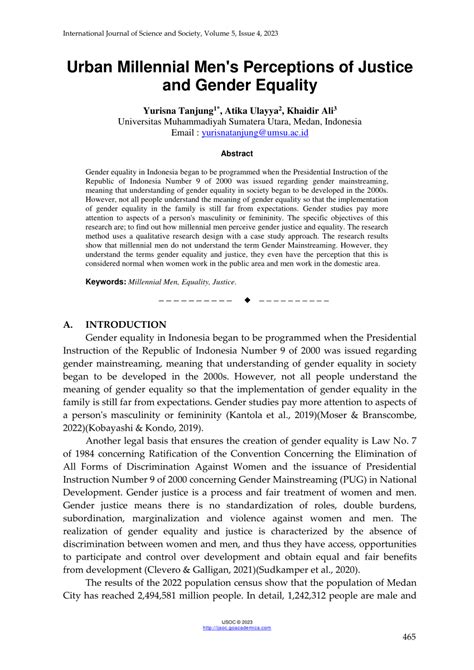 Pdf Urban Millennial Mens Perceptions Of Justice And Gender Equality