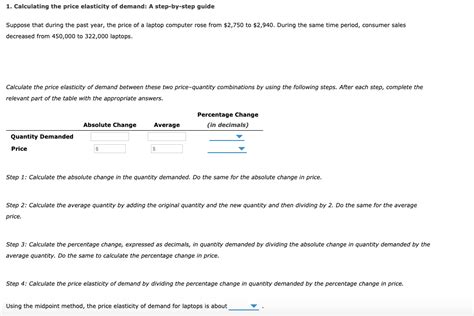 Solved 1 Calculating The Price Elasticity Of Demand A
