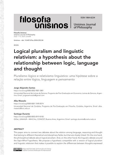 Pdf Logical Pluralism And Linguistic Relativism A Hypothesis About The Relationship Between