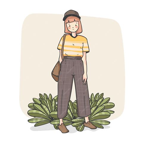 손으로 그린 가와이이 소녀 그림 무료 벡터