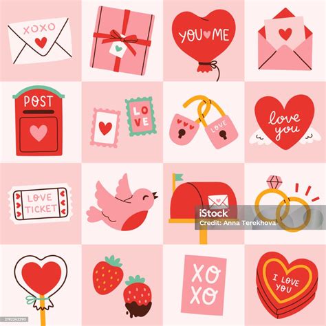 발렌타인 데이 판매 배경 사랑과 마음 기하학적 패턴입니다 발렌타인 데이 포스터를 위한 복고풍 스타일의 트렌디한 기하학적 모양 벡터 일러스트 레이 션 2월에 대한 스톡 벡터