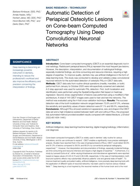 Automatic Detection Of Periapical Osteolytic Lesions On Cone Beam Computed Tomography Using Deep