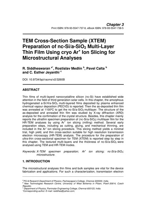Pdf Tem Cross Section Sample Xtem Preparation Of Nc Si A Sio 2 Multi Layer Thin Film Using