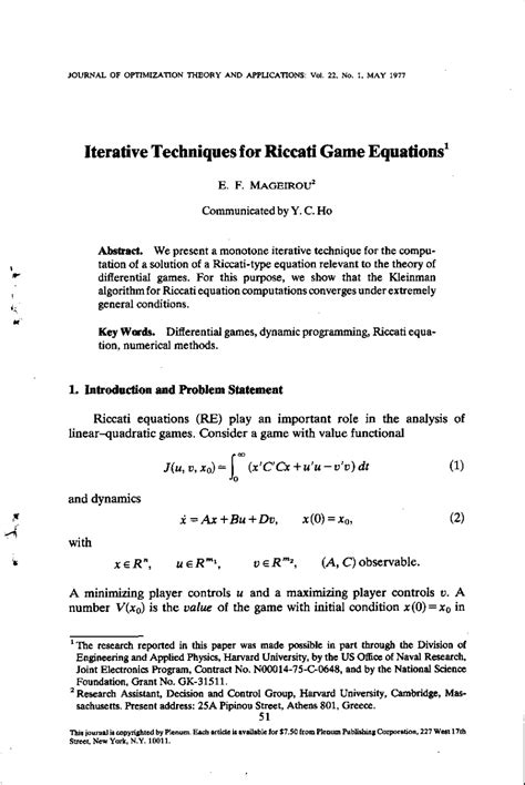 Pdf Iterative Techniques For Riccati Game Equations