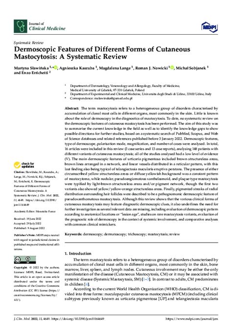 Pdf Dermoscopic Features Of Different Forms Of Cutaneous Mastocytosis A Systematic Review