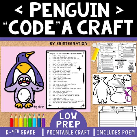 penguin craft and coding activity one page craft poem and writing