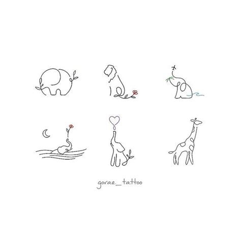다양한 방법으로 그려진 코끼리 기린 및 강아지 타투