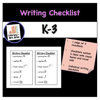 Writing Checklist Differentiated With Visuals By Mrs Gross TPT