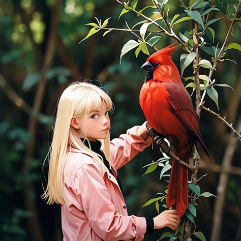 Premium Vector Girl With Red Bird Anime