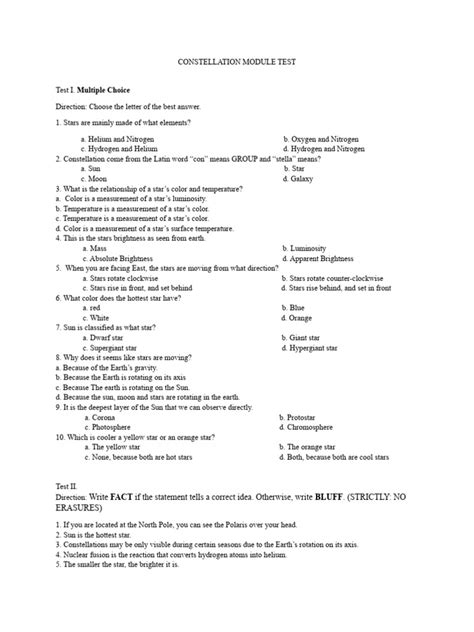 Constellation Module Test Pdf Stars Sun