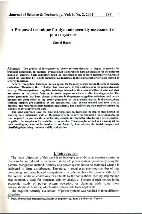 pdf a proposed technique for dynamic security assessment of power systems