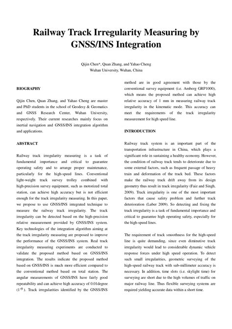 Pdf Railway Track Irregularity Measuring By Gnss Ins Integration