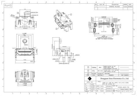 수평 Smt 플러그 Hdmi 소켓 커넥터 금판 여성 A형