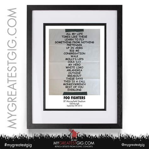 Foo Fighters Edinburgh September 8th 2015 Replica Setlist Poster