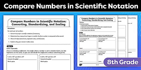 Eighth Grade Comparing Scientific Notation Teacher Made