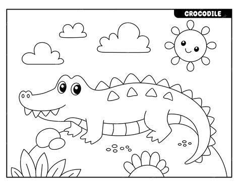 어린이를 위한 악어 색칠 공부 페이지 프리미엄 벡터