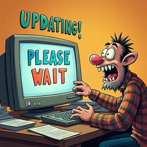 Computer Update Cartoon Sign Updating Please Wait Identity Security People Frustration Stock