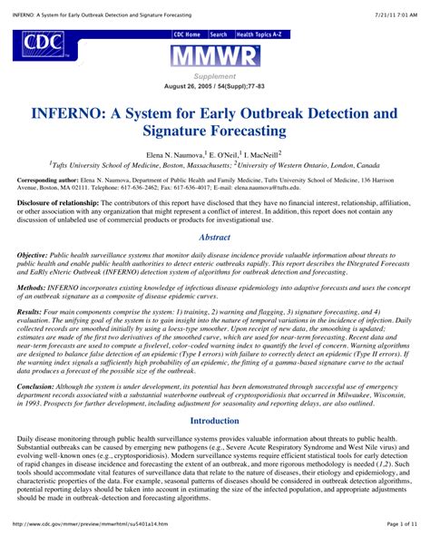 Pdf Inferno A System For Early Outbreak Detection And Signature Forecasting