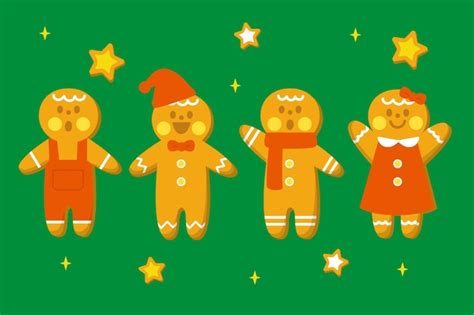 평면 디자인 진저 브레드 남자 쿠키 컬렉션 무료 벡터
