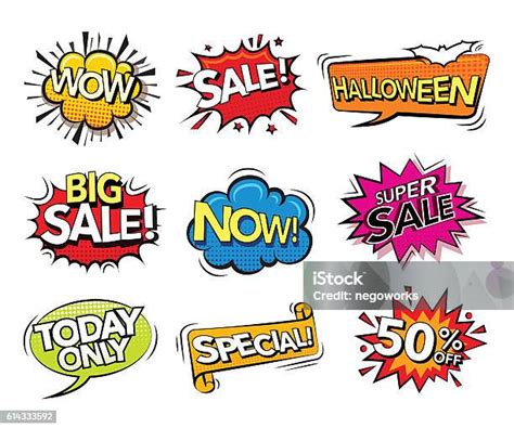 Set Efek Suara Comic Untuk Promosi Penjualan Halloween Ilustrasi Stok