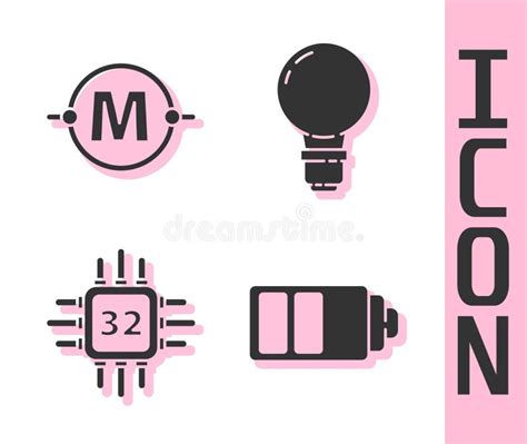 Set Battery Charge Level Indicator Electric Circuit Scheme Processor With Microcircuits Cpu