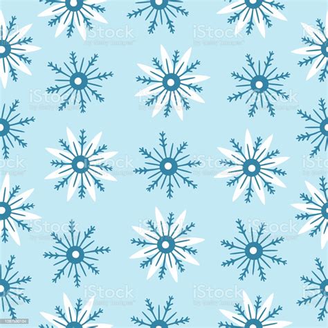 파란색 배경에 손으로 그린 눈송이가있는 매끄러운 패턴 낙서 간단한 일러스트 그것은 직물 종이 및 기타 표면의 장식에 사용할 수 있습니다 12월에 대한 스톡 벡터 아트 및