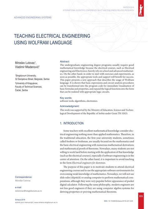 Pdf Teaching Electrical Engineering Using Wolfram Language