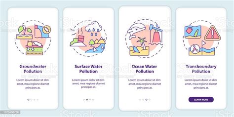 Categories Of Water Pollution Onboarding Mobile App Screen Stock Illustration Download Image