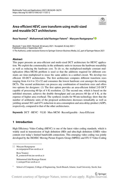 Area Efficient Hevc Core Transform Using Multi Sized And Reusable Dct Architectures