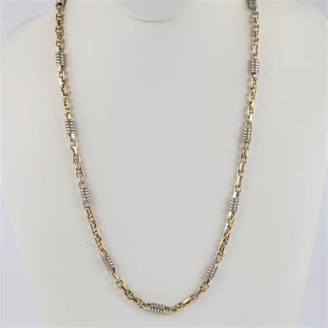10kt Two Tone Gold Barrel Spring Link Chain Necklace Evaluated By Our