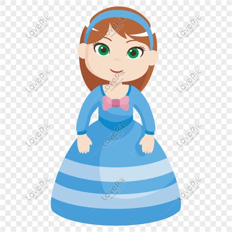 만화 벡터 아름 다운 공주 파란 드레스를 입고 Png 일러스트 무료 다운로드 Lovepik