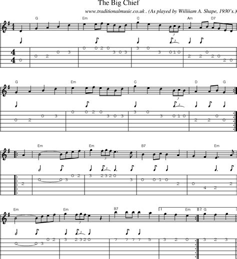 Common Session Tunes Scores And Tabs For Guitar The Big Chief