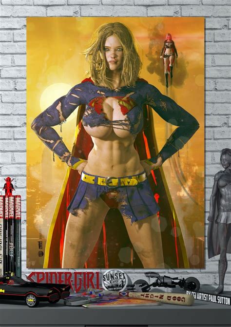 Supergirl Sexy Dc Superhero Sunset City Comic Art Print Signed By Cgi