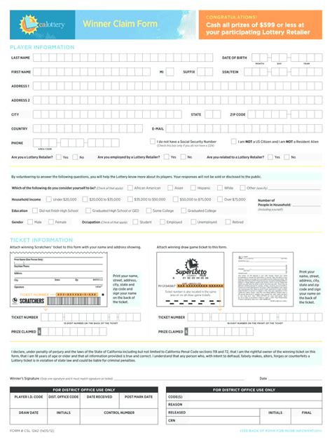 Ca Lottery Claim Form Printable