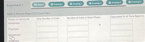 Solved Experiment 1table 1 Mitosis Phase Cell Count