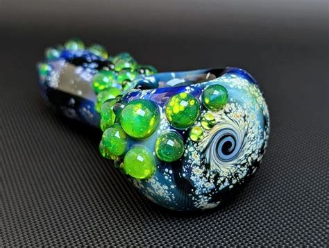 Galaxy Glass Pipe Blue Green Silver Fuming Slyme Trail