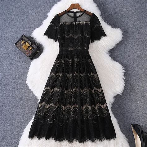 여성용 여름 드레스 2020 새로운 패션 디자이너 반팔 옷 섹시한 속눈썹 블랙 레이스 드레스 파티 Vestidos드레스 Aliexpress