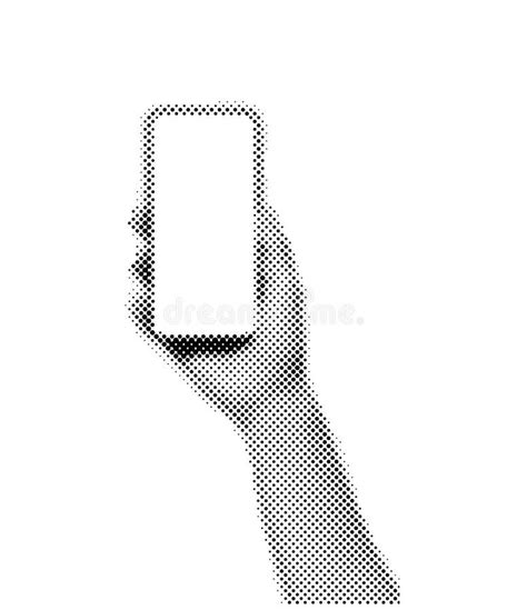 Halftone Hand Holding Smartphone Vertically Vector Illustration Stock