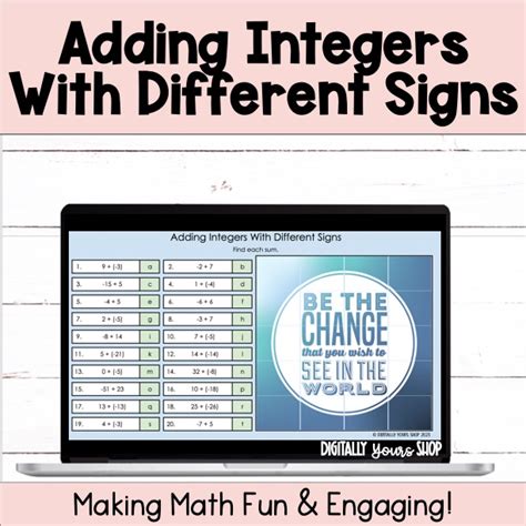 adding integers with different signs self checking activity made by