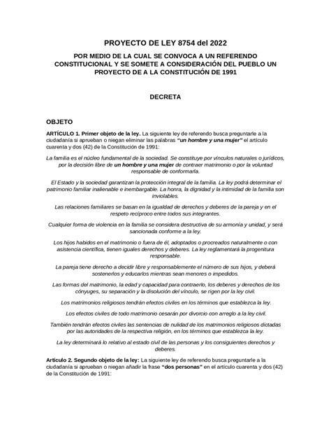 Proyecto De Ley Escrito Que Contiene Una Propuesta Para Crear