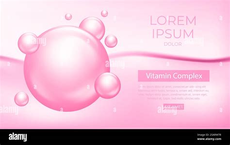 Vitamin Complex Vector Banner Pink Background With 3d Bubbles Advertisement Template For