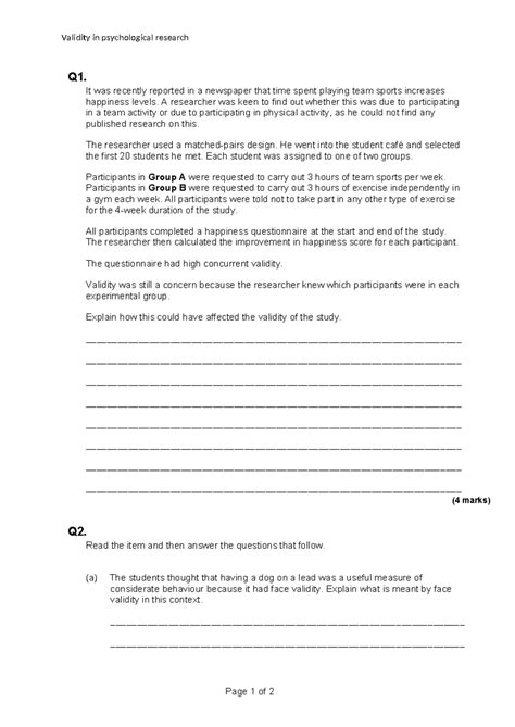 Validity Exam Practice Validity In Psychological Research Q It Was Recently Reported In A