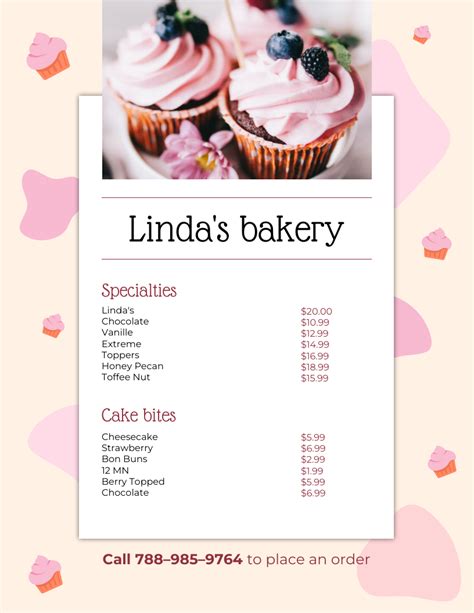 Beige And Pink Bakery Menu Venngage