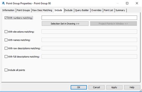 point group properties include with numbers matching command