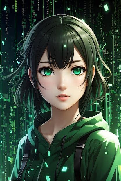 Premium Ai Image Binary Code Anime Girl Anime Futuristic Girl Cyber Anime Girl Ai Generative