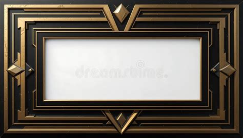 Elegant Black And Gold Art Deco Frame With White Background Stock