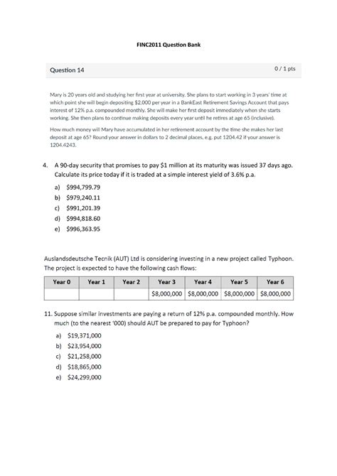 FINC Question Bank Hard Questions FINC FINC Question Bank Studocu