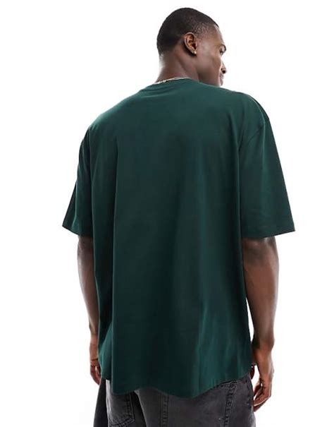 Asos Design Oversized T Shirt In Dark Green With Text Print Asos