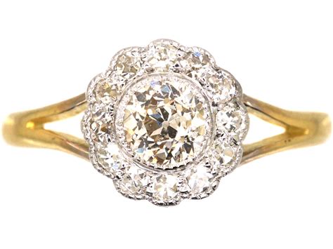 Edwardian 18ct Gold And Platinum Diamond Daisy Cluster Ring 709y The