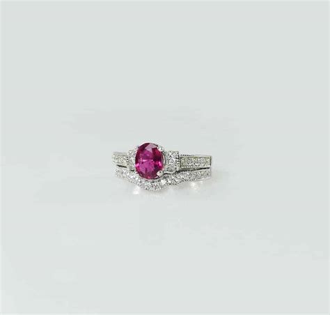 Ruby Wedding Set Sterling Silver Natural Gemstone Design